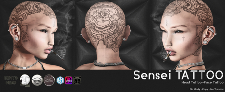 Second Life Marketplace - [Hipster Style] Sensei HEAD Tattoo